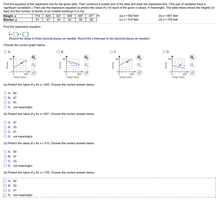 Solved Find the equation of the regression line for the | Chegg.com