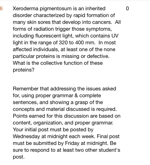 Solved 6 Xeroderma pigmentosum is an inherited 0 disorder | Chegg.com