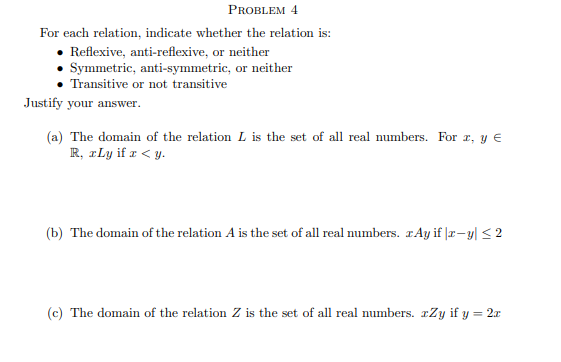 Solved Problem 4For each relation, indicate whether the | Chegg.com