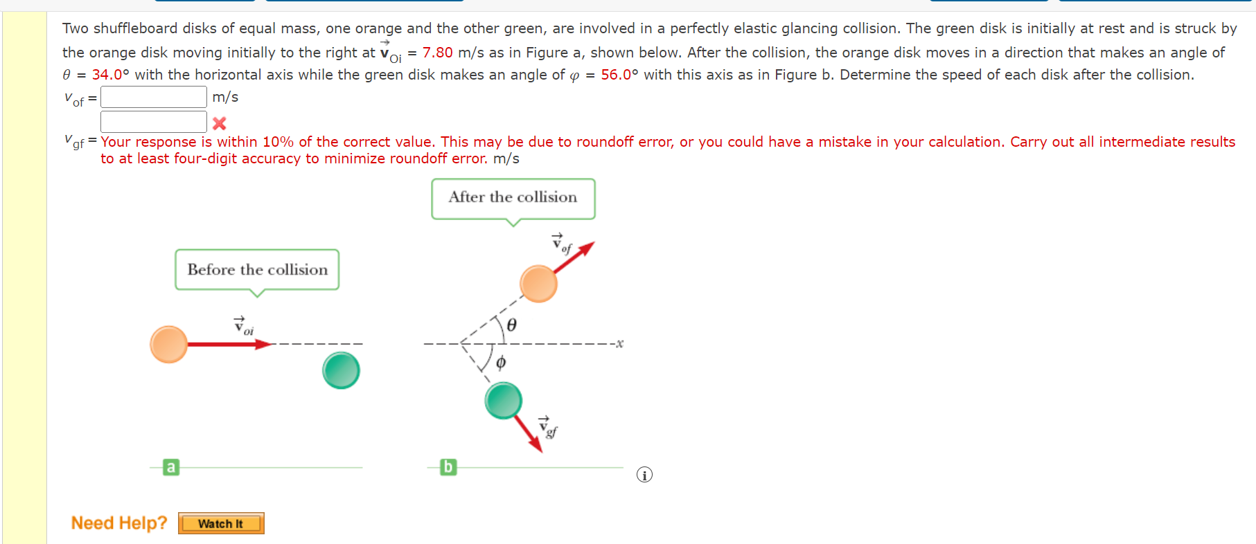 Solved Two shuffleboard disks of equal mass, one orange and | Chegg.com