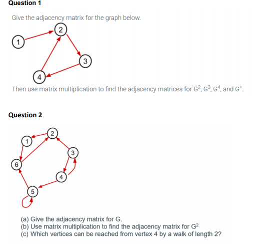 Question 1 Give The Adjacency Matrix For The Graph