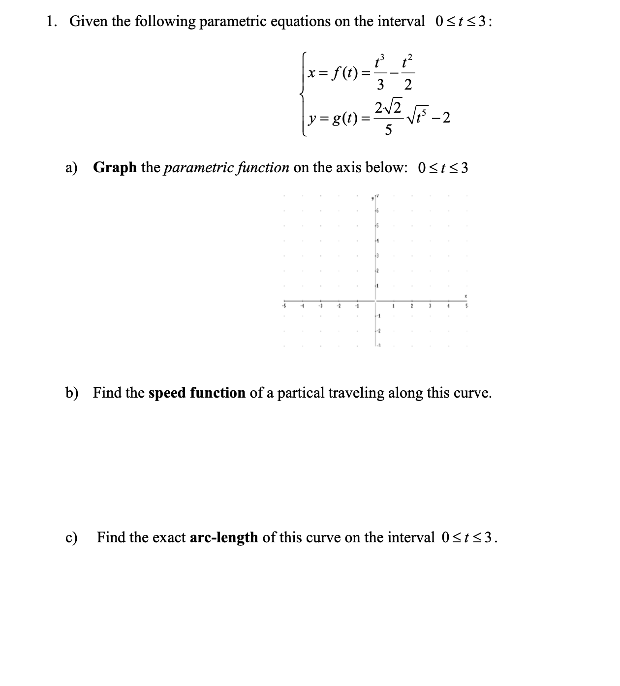 Solved 1. Given the following parametric equations on the | Chegg.com