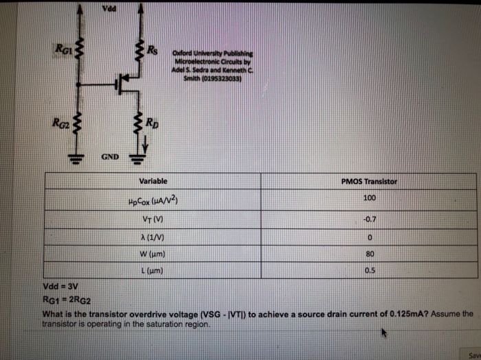 Solved Vdd Microelectronic Circuits by Aal S Sedra and | Chegg.com