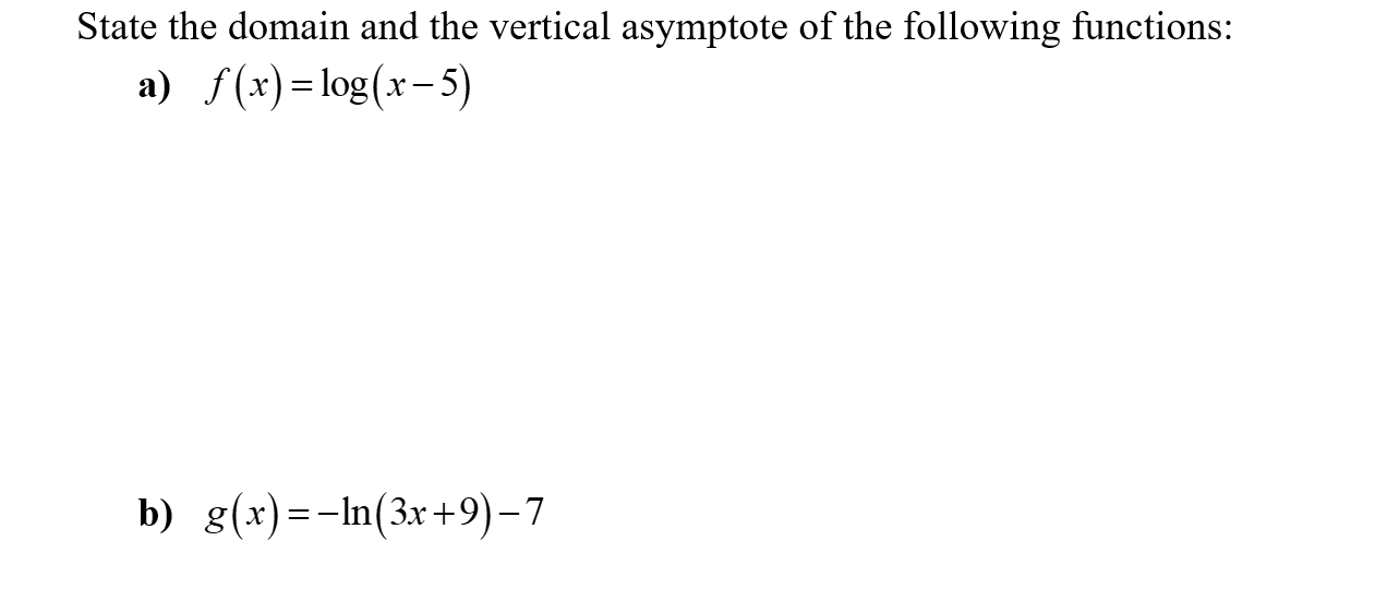 Solved State the domain and the vertical asymptote of the | Chegg.com