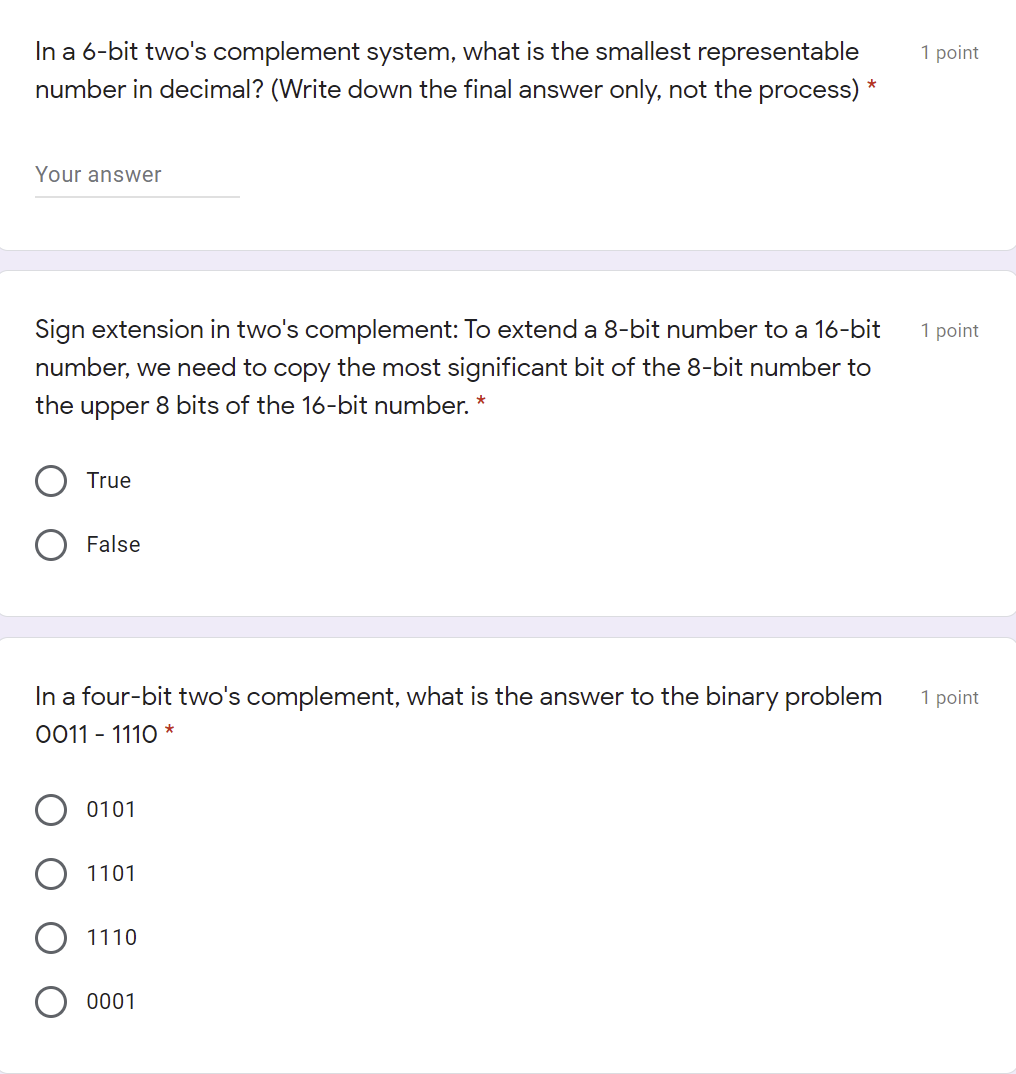 Solved 1 point In a 6-bit two's complement system, what is | Chegg.com