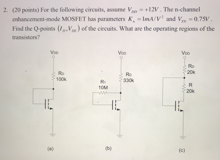Solved (20 points) For the following circuits, assume VDD = | Chegg.com