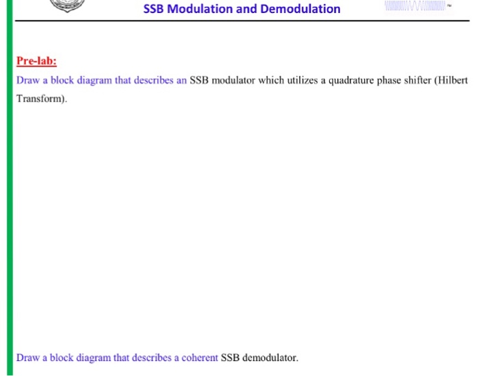 Ssb Modulation And Demodulation Pre Lab Draw A Block