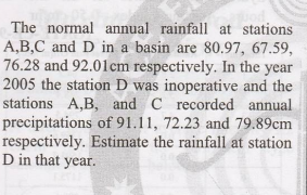 Solved The normal annual rainfall at stations A,B,C and D in | Chegg.com
