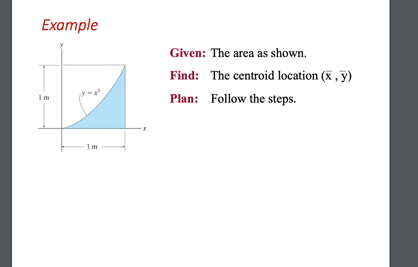 Solved ExampleGiven: The area as shown.Find: The centroid | Chegg.com