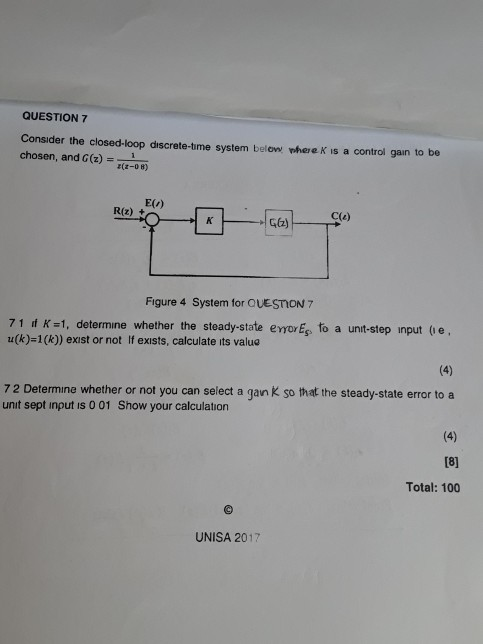 Solved QUESTION 7 Consider the closed-loop discrete-time | Chegg.com