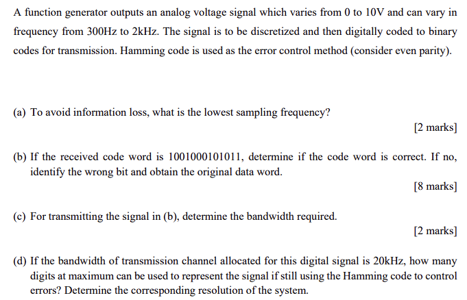 Solved A function generator outputs an analog voltage signal | Chegg.com