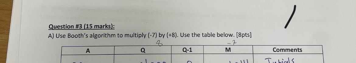 Solved Question \#3 (15 marks): A) Use Booth's algorithm to | Chegg.com