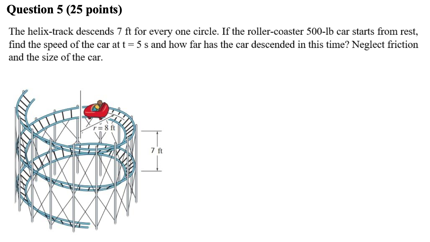 Solved Question 5 (25 points) The helix-track descends 7 ft | Chegg.com