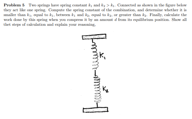 Solved Problem 5 Two springs have spring constant ki and k2 | Chegg.com