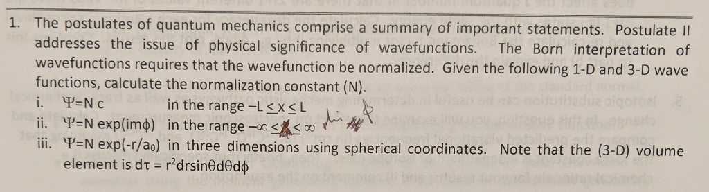 Solved Calculating the normalization constant (N) of 1-D and | Chegg.com