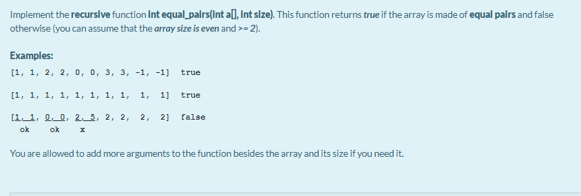 Solved Implement the recursive function int equal_pairs(int | Chegg.com
