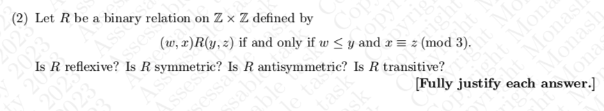 Solved (2) Let R be a binary relation on Z×Z defined by | Chegg.com