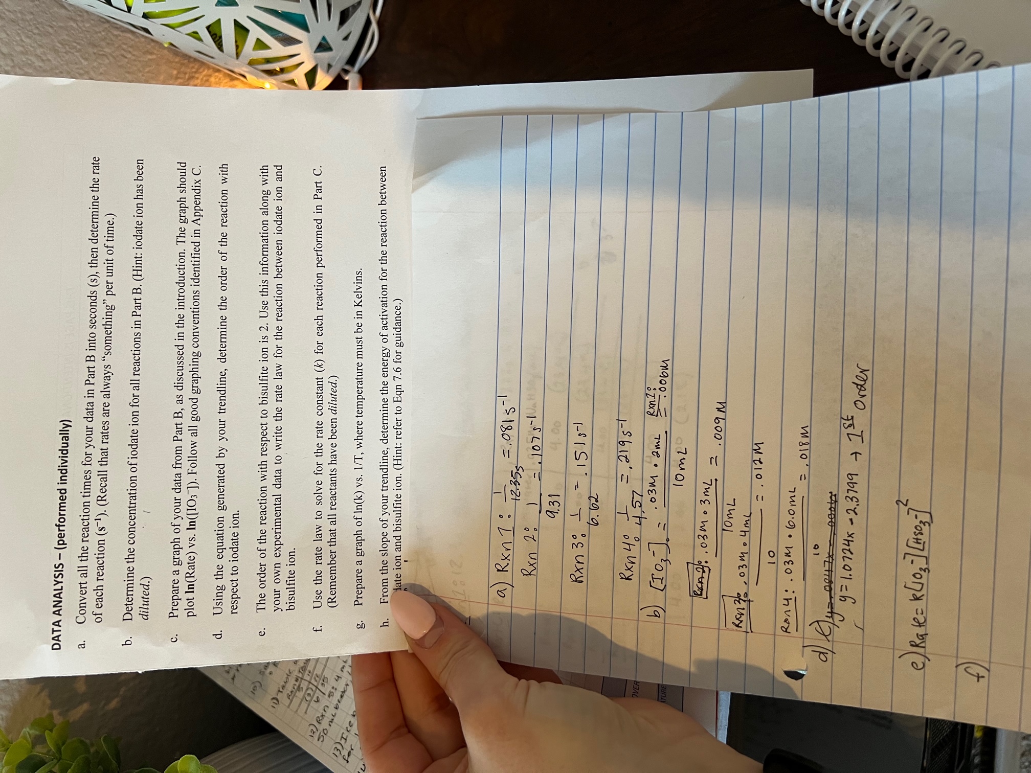 Iodine clock data analysis. I need help with F. The | Chegg.com