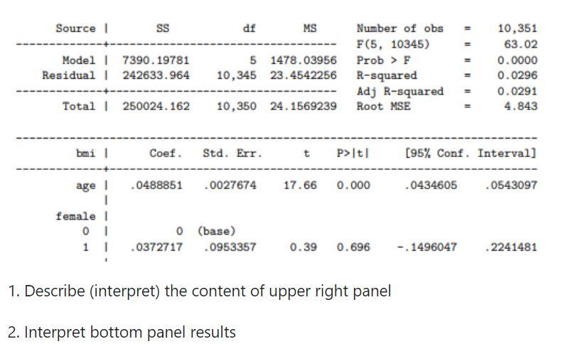 Solved Source 1 SS df MS Model | 7390. 19781 Residual | Chegg.com