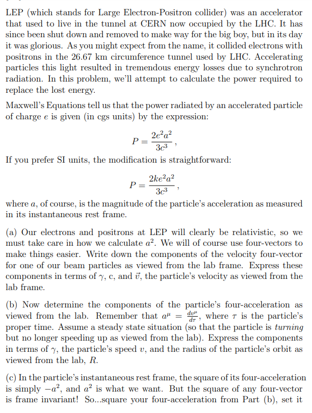 Solved LEP (which stands for Large Electron-Positron | Chegg.com