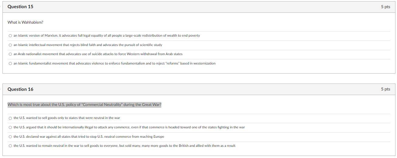 Solved Question 15 5 pts What is Wahhabism? an Islamic | Chegg.com