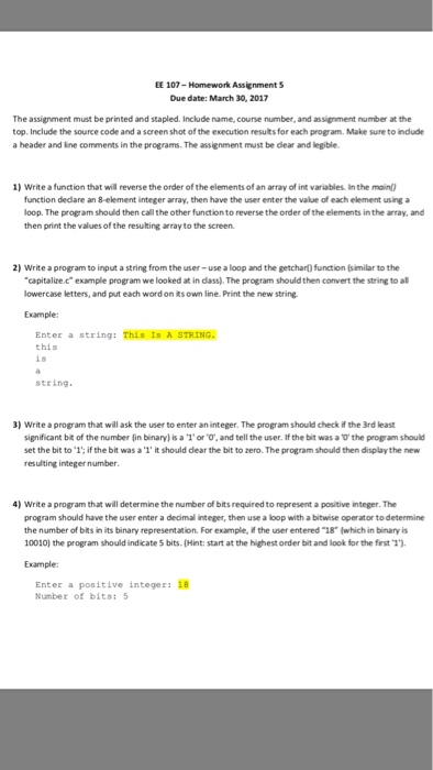 Solved The assignment must be printed and stapled, include | Chegg.com