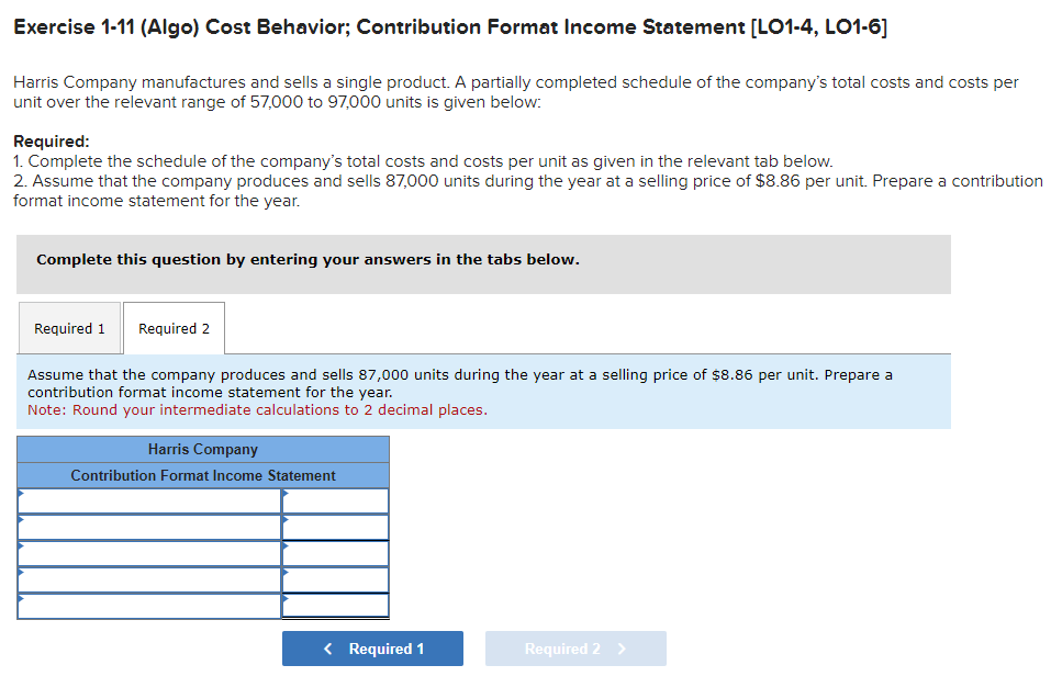 Solved Exercise 1-11 (Algo) Cost Behavior; Contribution | Chegg.com