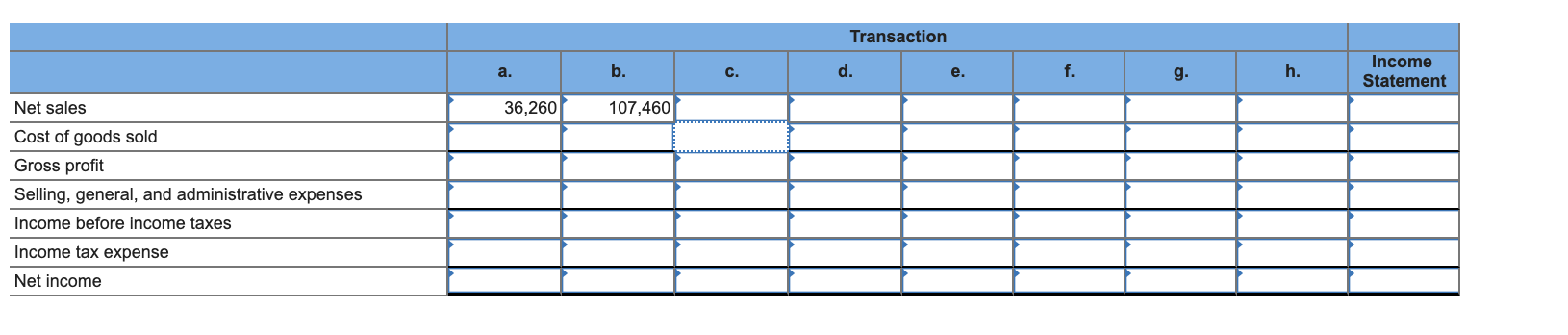 Solved Please use a. through h. to fill in the transactions | Chegg.com