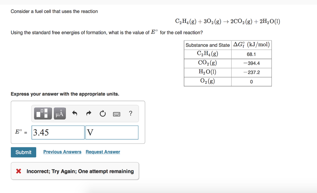 Solved Consider a fuel cell that uses the reaction C2H4(g) + | Chegg.com