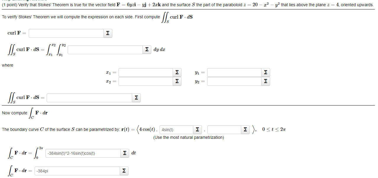 Solved (1 point) Verify that Stokes' Theorem is true for the | Chegg.com