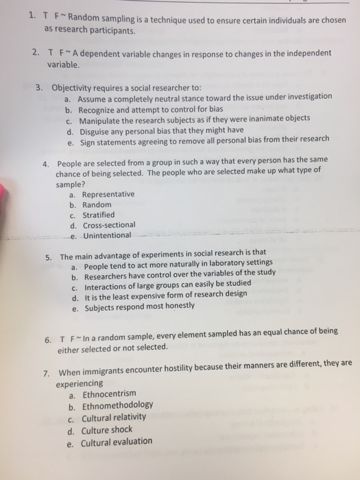 Solved 1. T F Random sampling is a technique used to ensure | Chegg.com