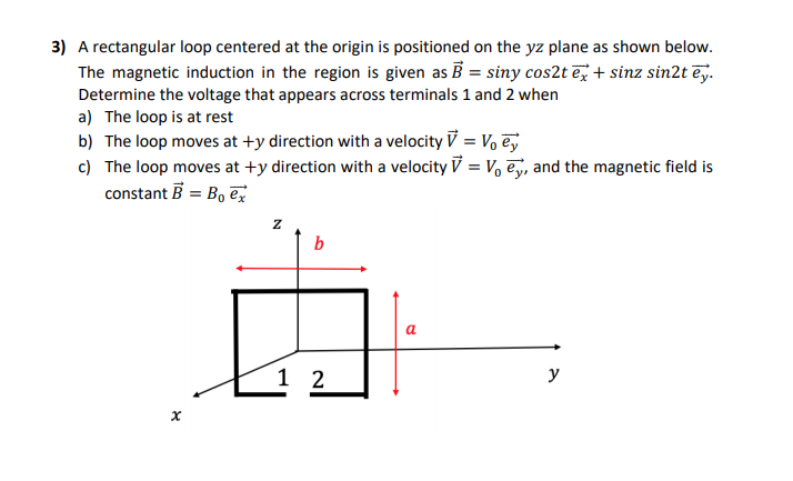 Solved 3) A rectangular loop centered at the origin is | Chegg.com