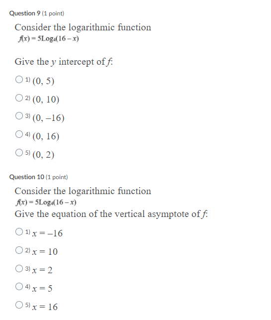 Solved Question 9 (1 point) Consider the logarithmic | Chegg.com
