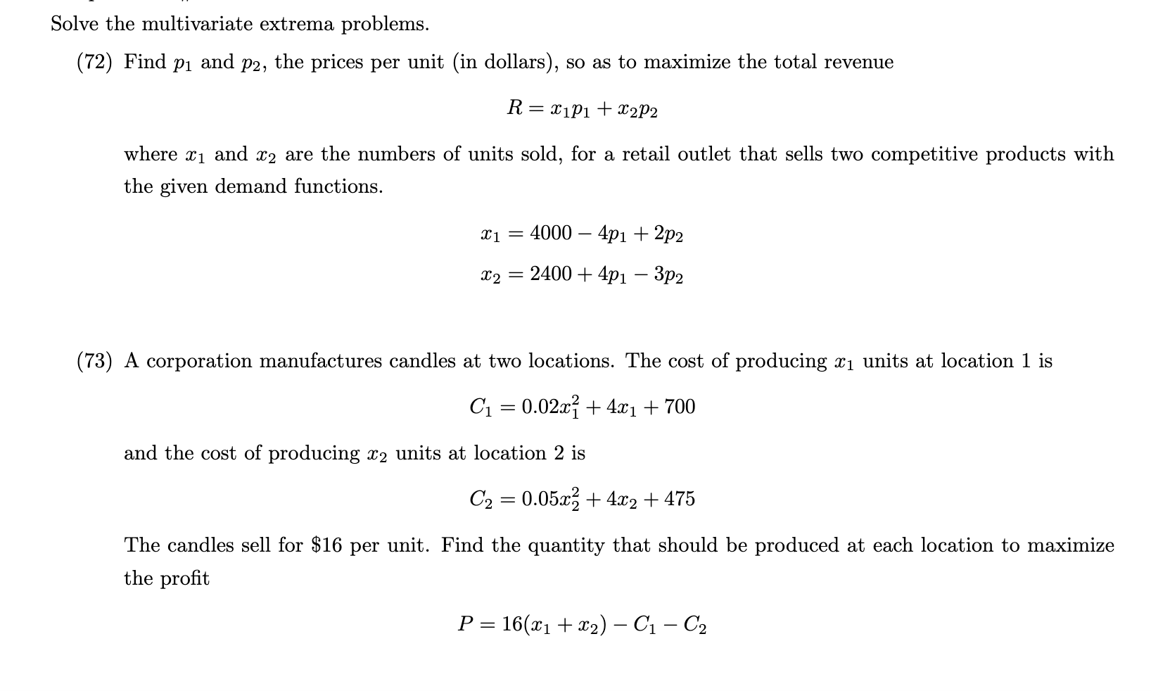 Solved Solve the multivariate extrema problems. (72) Find p1 | Chegg.com