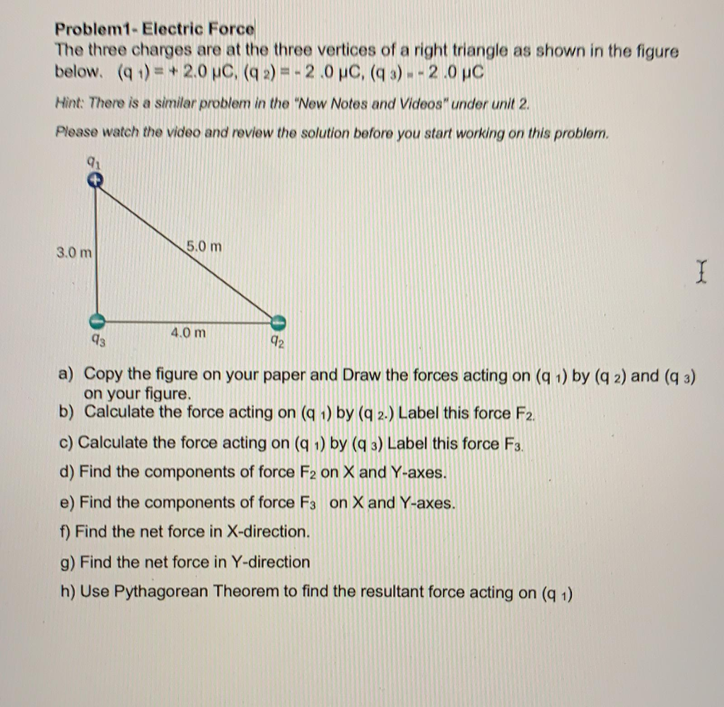 Solved Problem 1 - Electric Force The three charges are at | Chegg.com