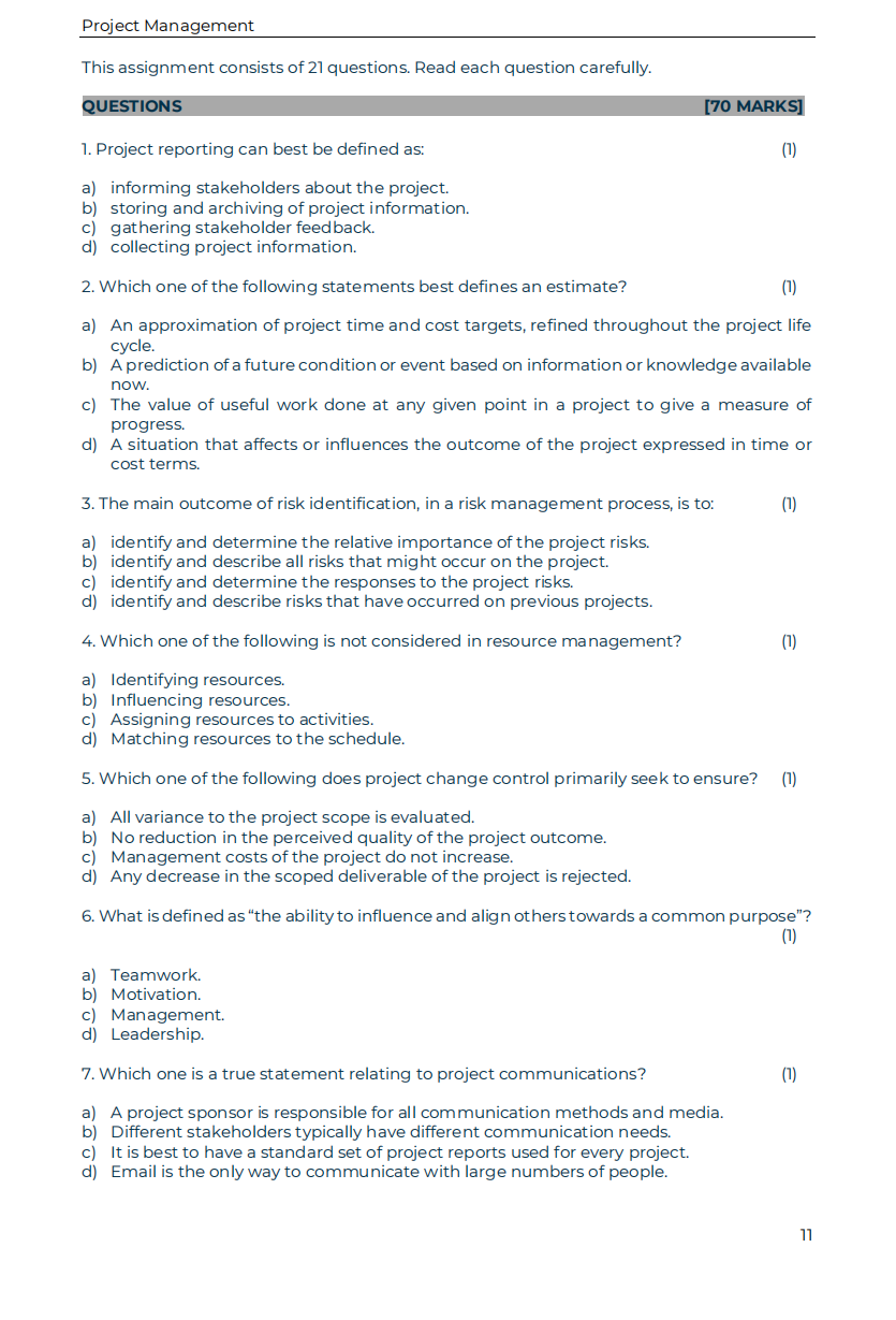 Solved Project Management This assignment consists of 21 | Chegg.com