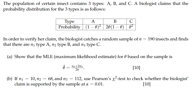 Solved The population of certain insect contains 3 types: A, | Chegg.com