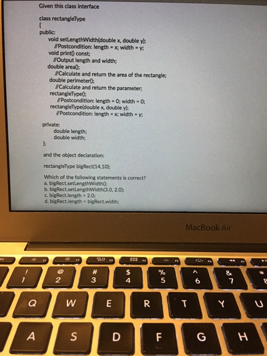 Solved Given this class interface class rectangleType | Chegg.com