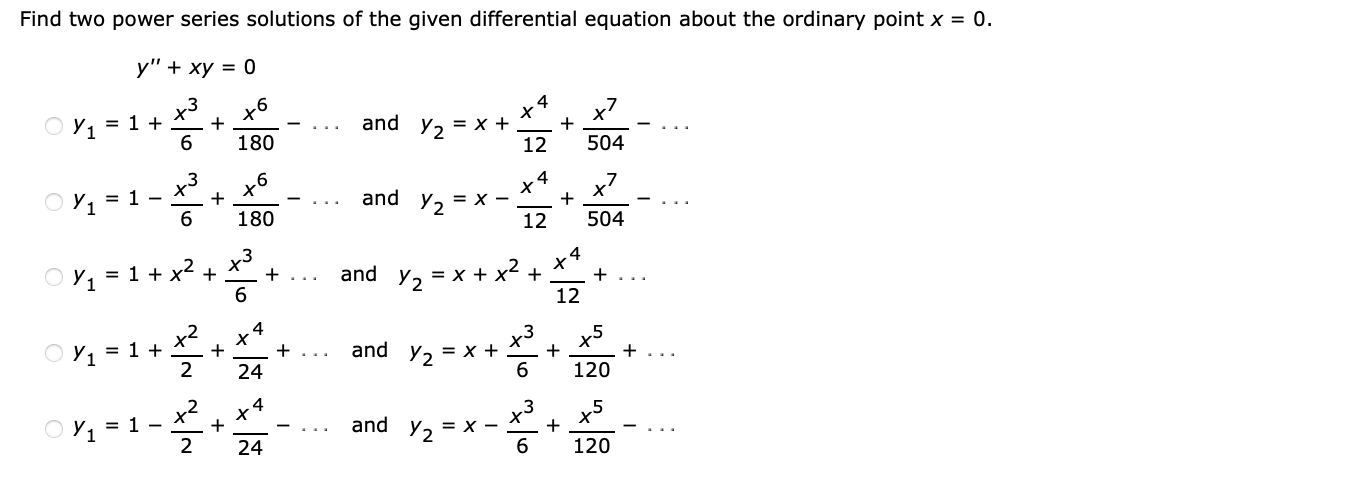 Solved two power series solutions of the given differential | Chegg.com