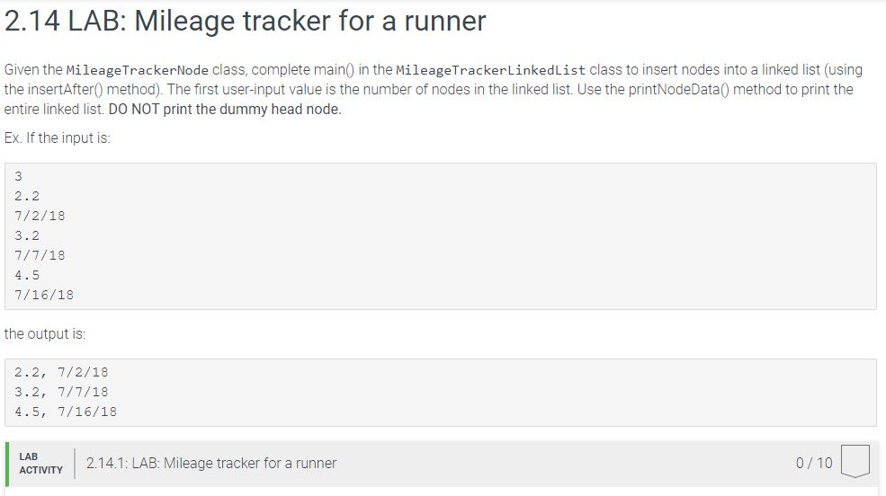 Solved Mileagetrackerlinkedlistjava Import Javautilscanner Public Class 