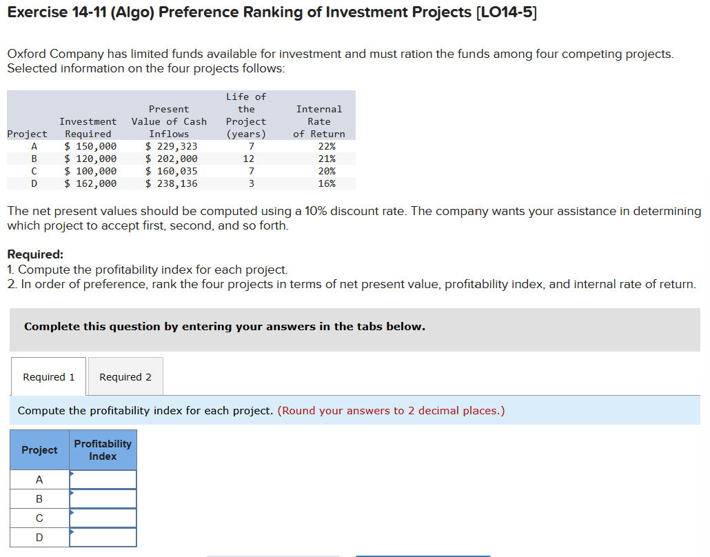 Solved Exercise 14-11 (Algo) Preference Ranking of | Chegg.com