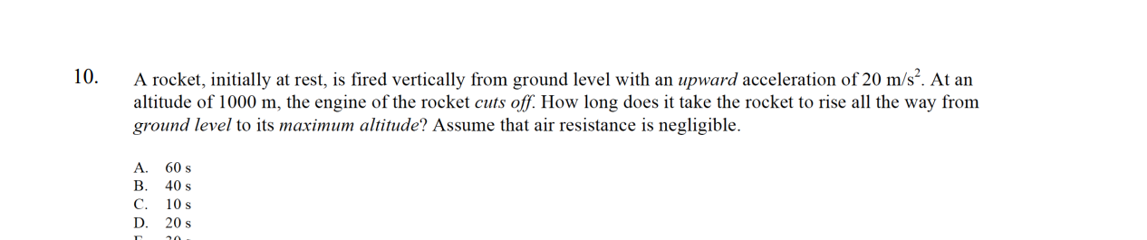 Solved 10. A rocket, initially at rest, is fired vertically | Chegg.com