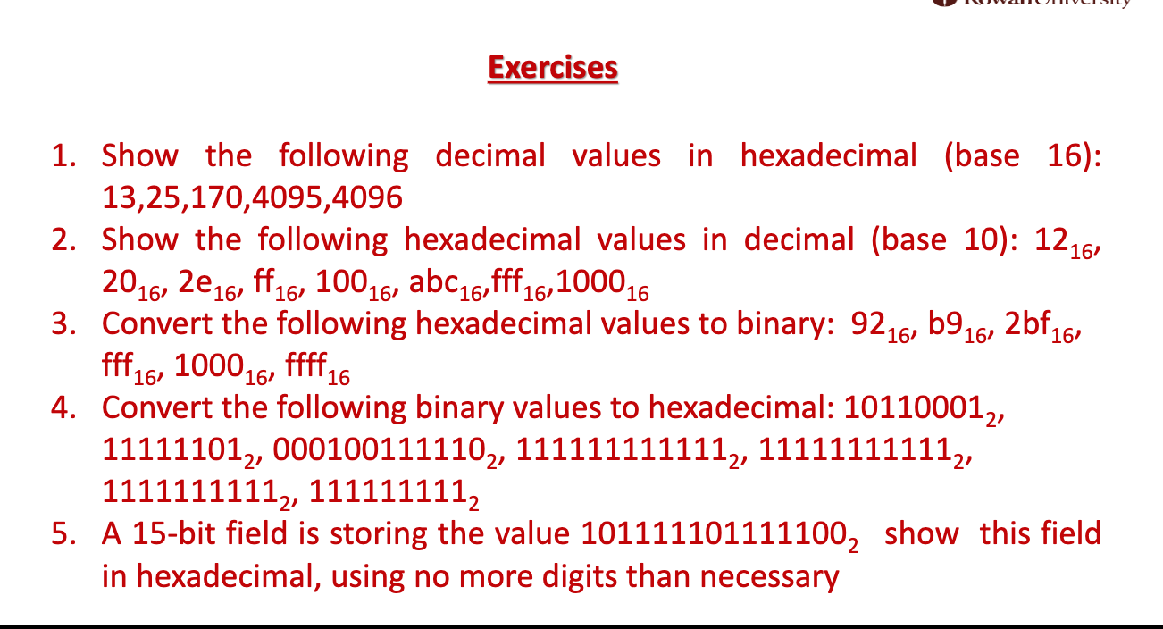 Exercises 1. Show the following decimal values in | Chegg.com