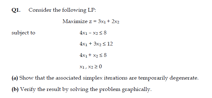 Solved Q1. Consider the following LP: Maximize z = 3x1 + 2x2 | Chegg.com