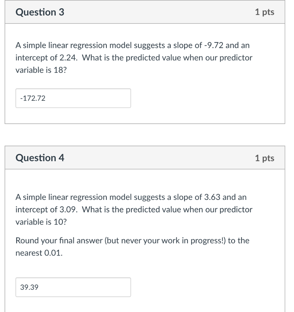 Solved Question 3 1 pts A simple linear regression model | Chegg.com