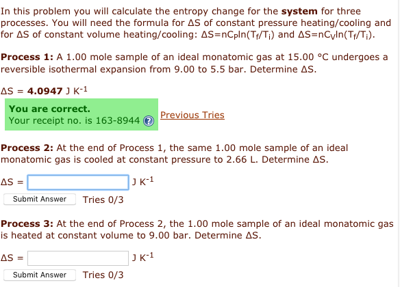 Solved In this problem you will calculate the entropy change | Chegg.com