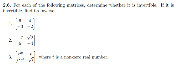 Solved 2.6. For each of the following matrices, determine | Chegg.com