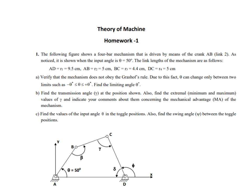 Solved Theory of Machine Homework -1 1. The following figure | Chegg.com