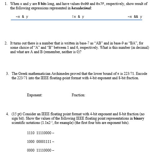 Solved When x and y are 8 bits long, and have values 0×00 | Chegg.com