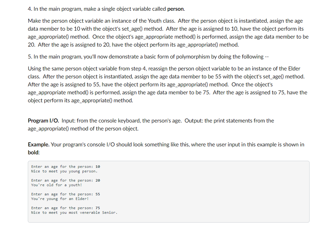Solved Requirements. Write a program named personAges.py. | Chegg.com